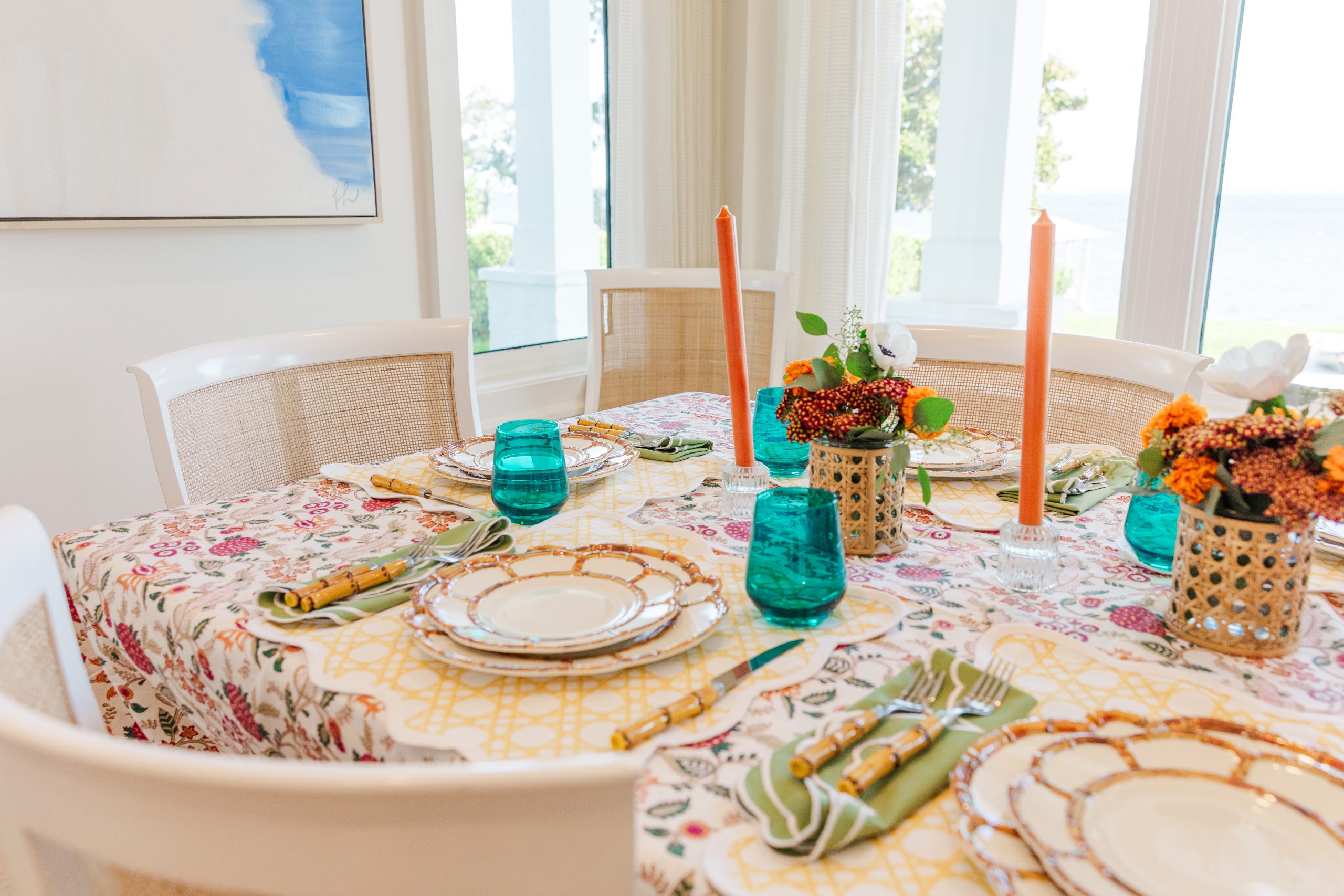 Maroon & Orange Fall Transitional Tablescape - Home of Malones